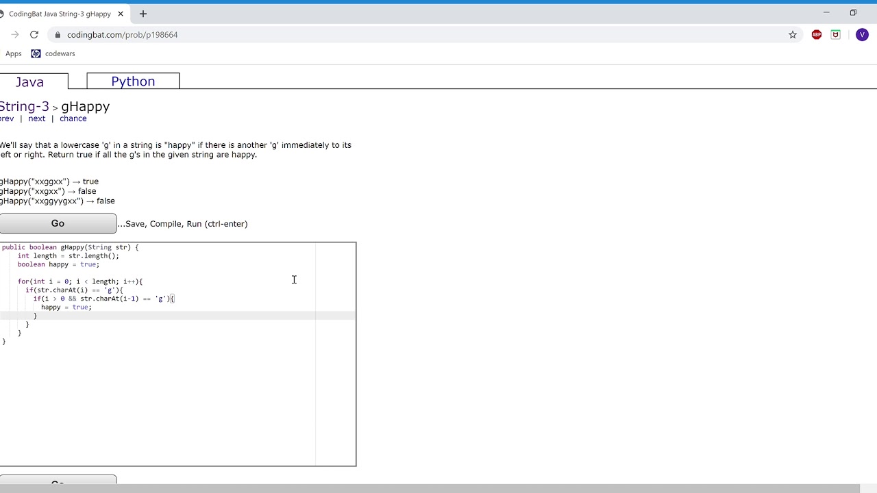 String 3 Ghappy Java Tutorial Codingbat Youtube