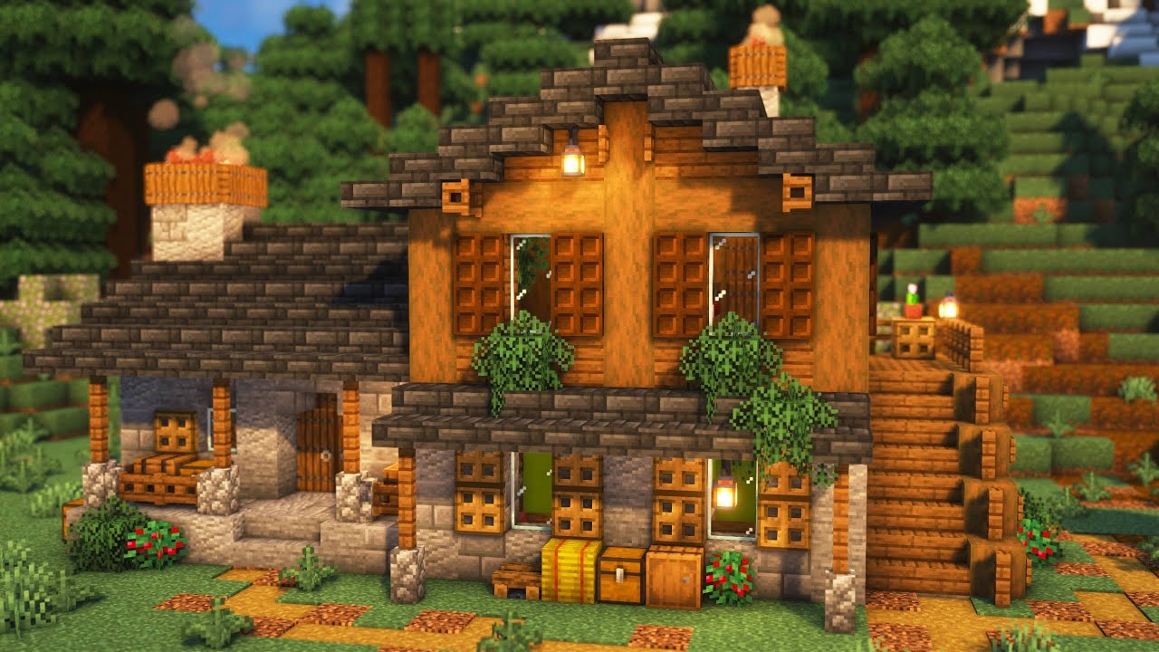 Minecraft Large Spruce Log Cabin Tutorial Youtube