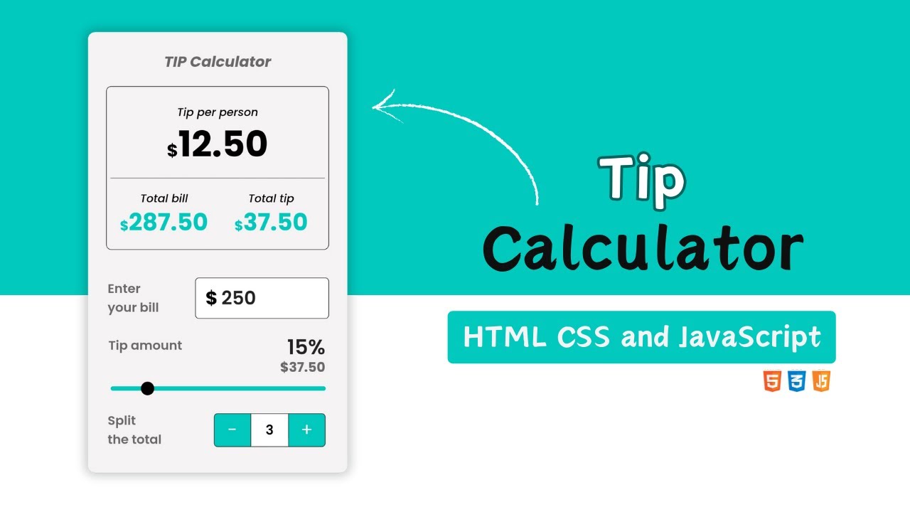 Tip Calculator In Html Css Javascript Tip Calculator In Javascript