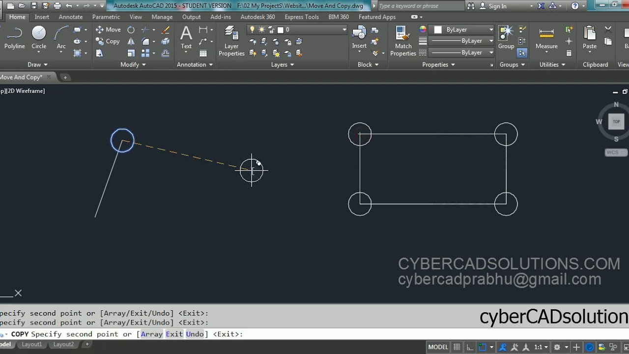 How To Move And How To Copy Objects In Autocad Youtube