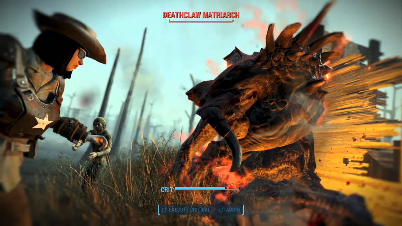 Fallout 4 Deathclaw Matriarch And Savage Deathclaw Attack Settlement