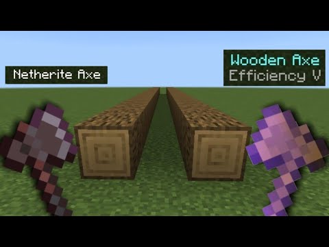 Netherite Axe Vs Efficiency V Wooden Axe Who Is Win 亞 亞 亞 Youtube