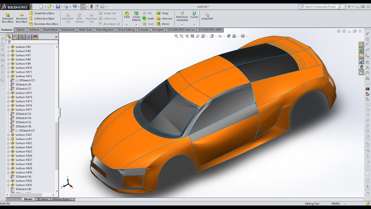Solidworks Car Tutorial Audi R8 Solidworks Surfacing Tutorial