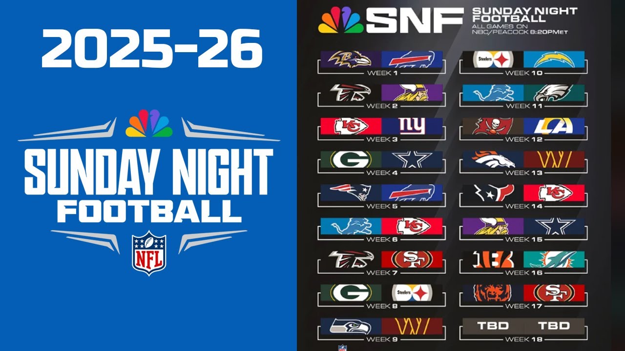 2025 26 Sunday Night Football Schedule Youtube