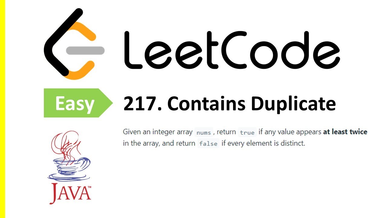 Leetcode Problem 217 Contains Duplicate Java Solution Youtube