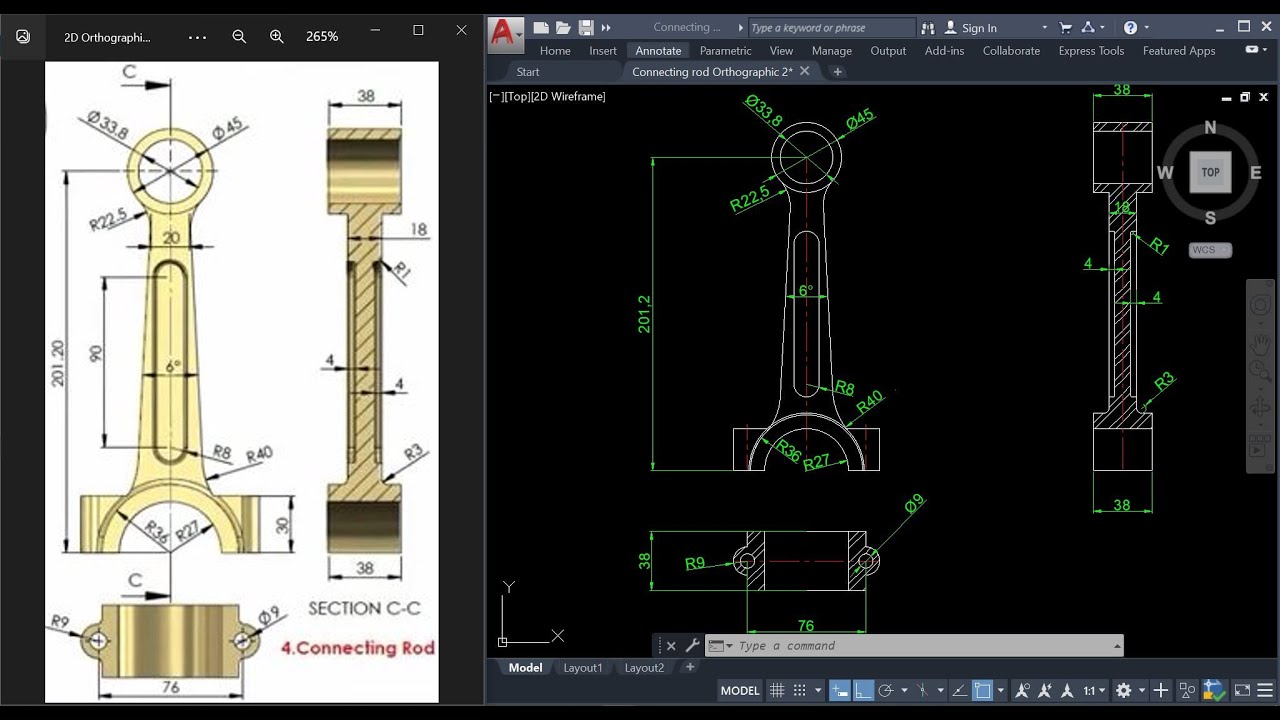 Autocad 2d Tutorial Learn How To Draw Orthographic Connecting Rod