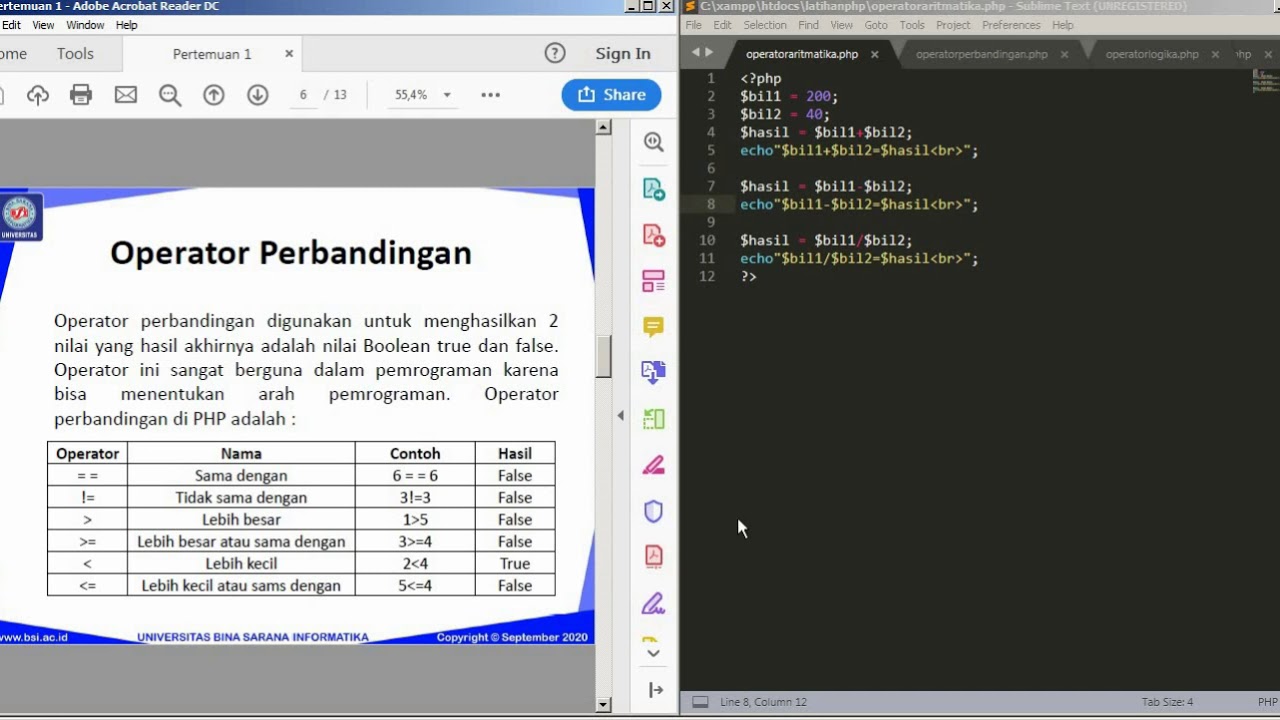 Pertemuan 4 Pengenalan Operator Web Programming 1 Youtube