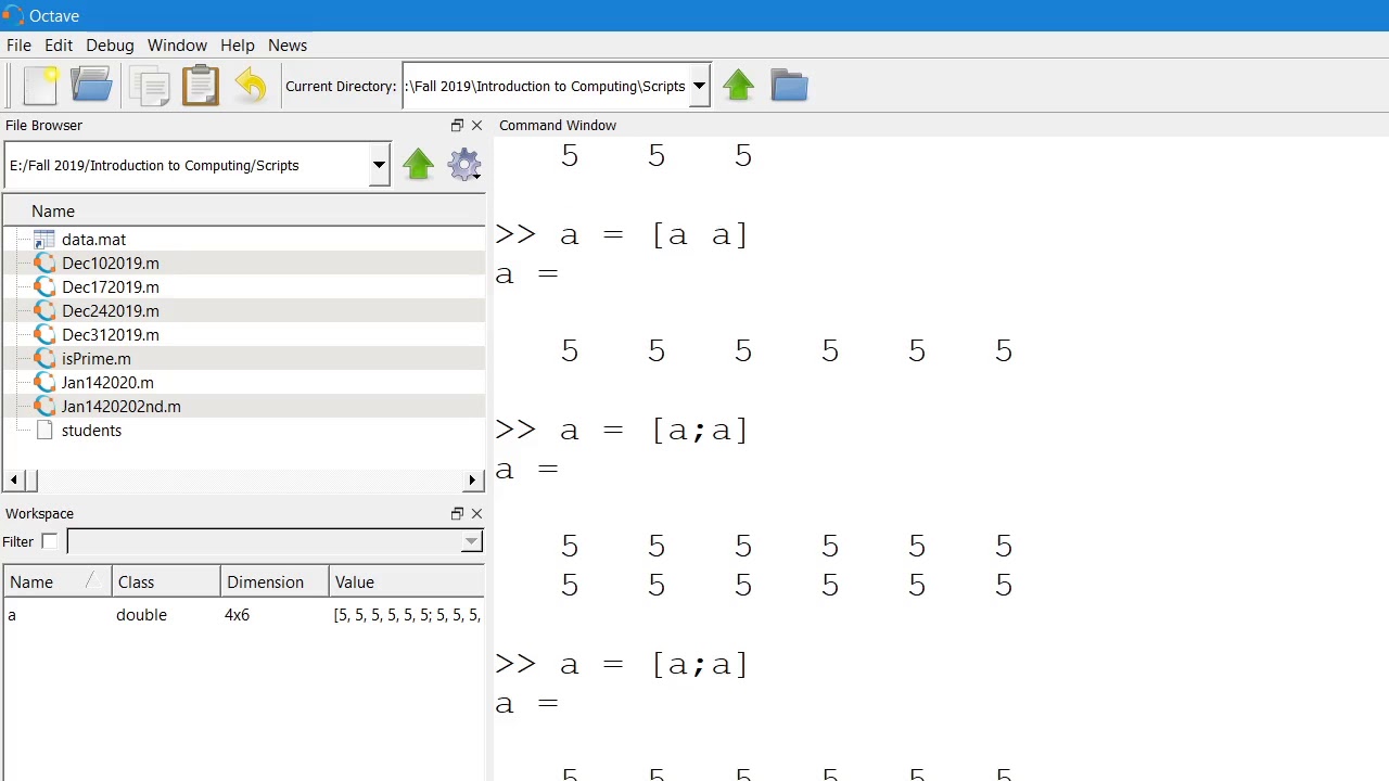 Creating Vectors And Matrices In Octave 2 Youtube
