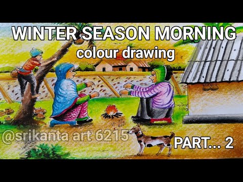 Winter Season Morning Drawing With Oil Pastel Beautiful Winter
