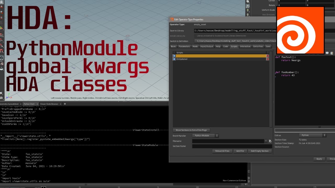 Houdini Hda Pythonmodule Global Kwargs Hda Classes Tutorial Youtube