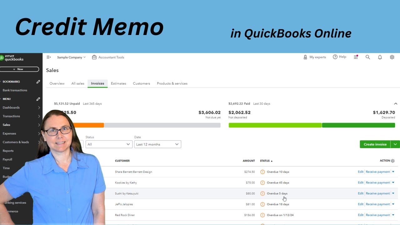 Credit Memos In Quickbooks Online Youtube
