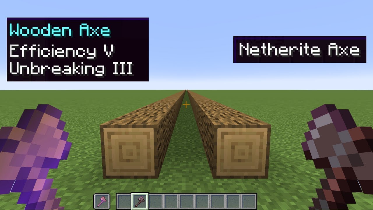 Netherite Axe Vs Efficiency V Wooden Axe Youtube