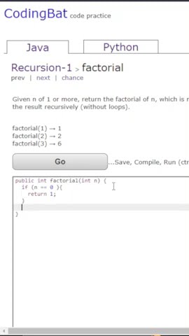 Codingbat Recursion 1 Factorial Solution Youtube