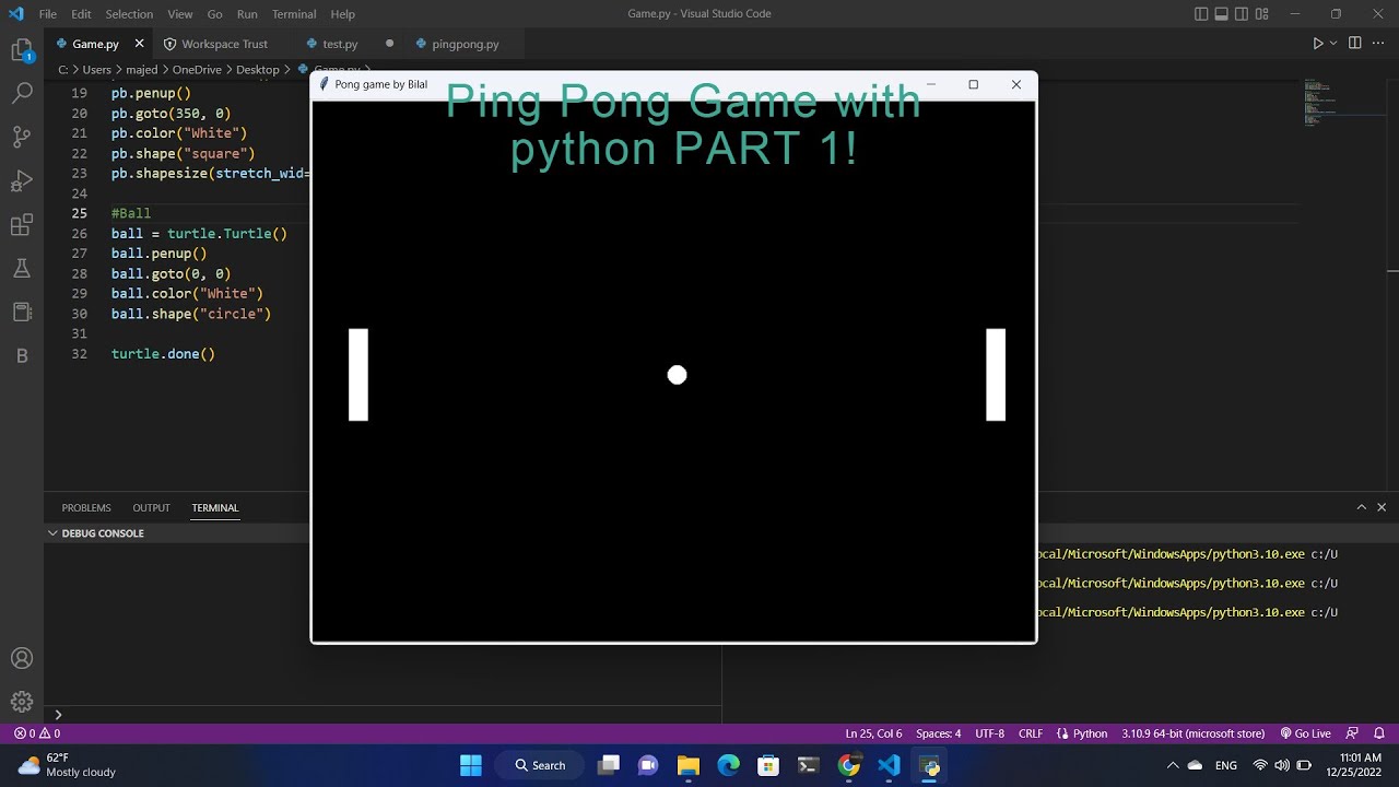 Pong Game In Python Tutorial Part 1 Youtube