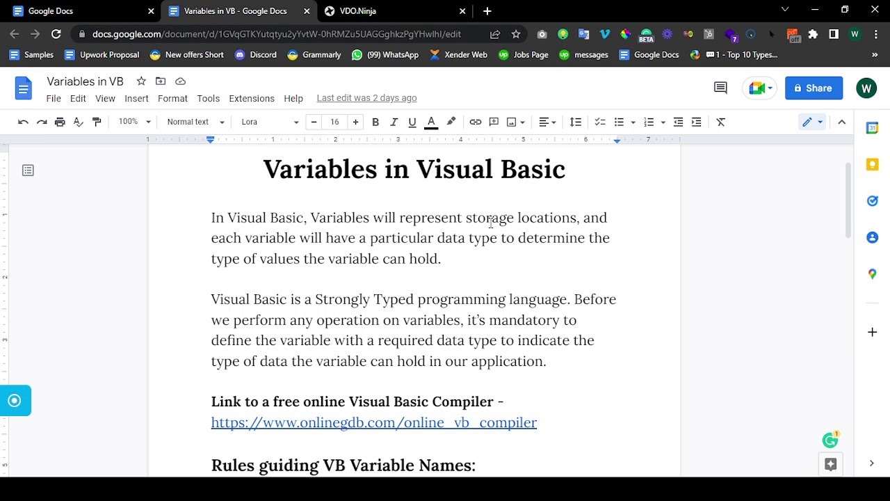 Variables In Visual Basic Youtube