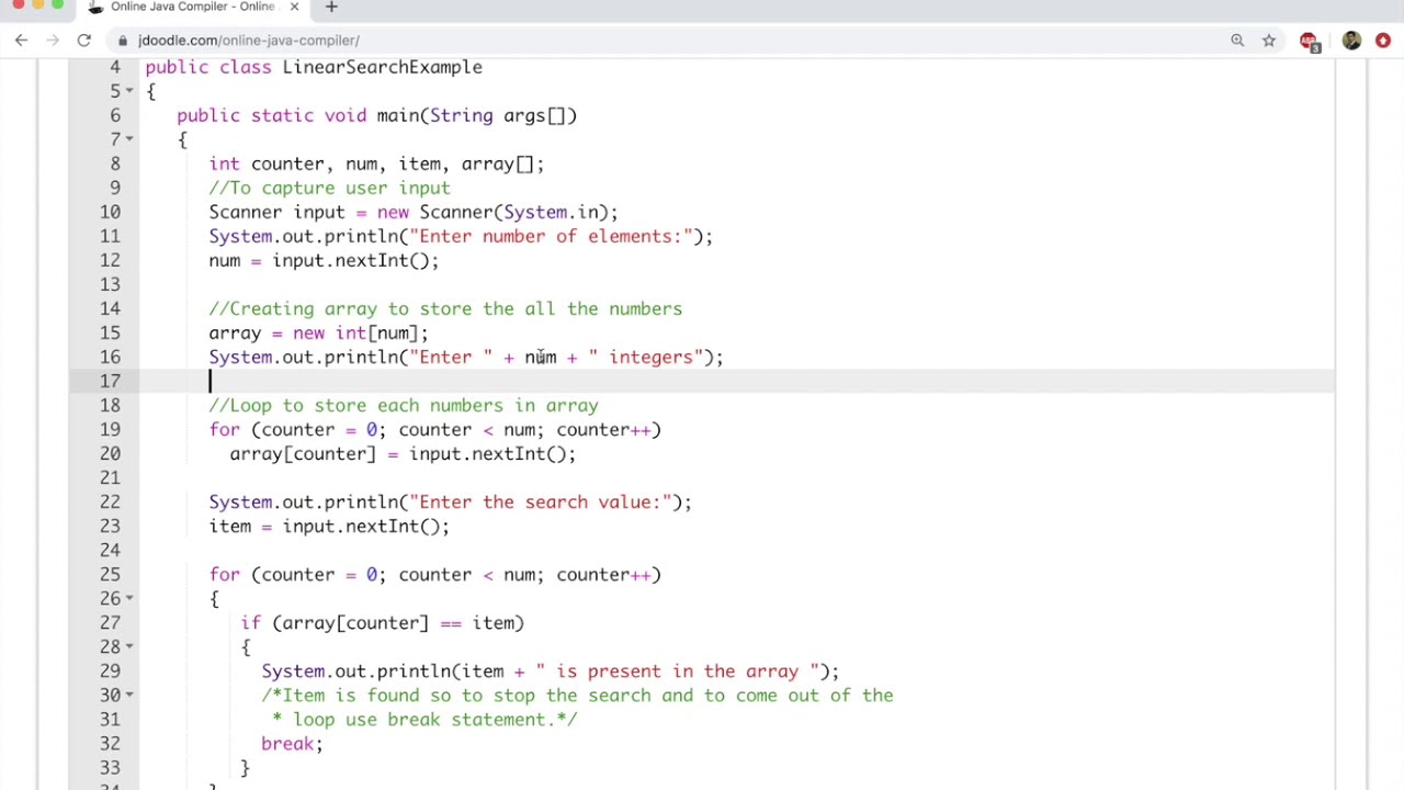 Linear Search In Java Youtube
