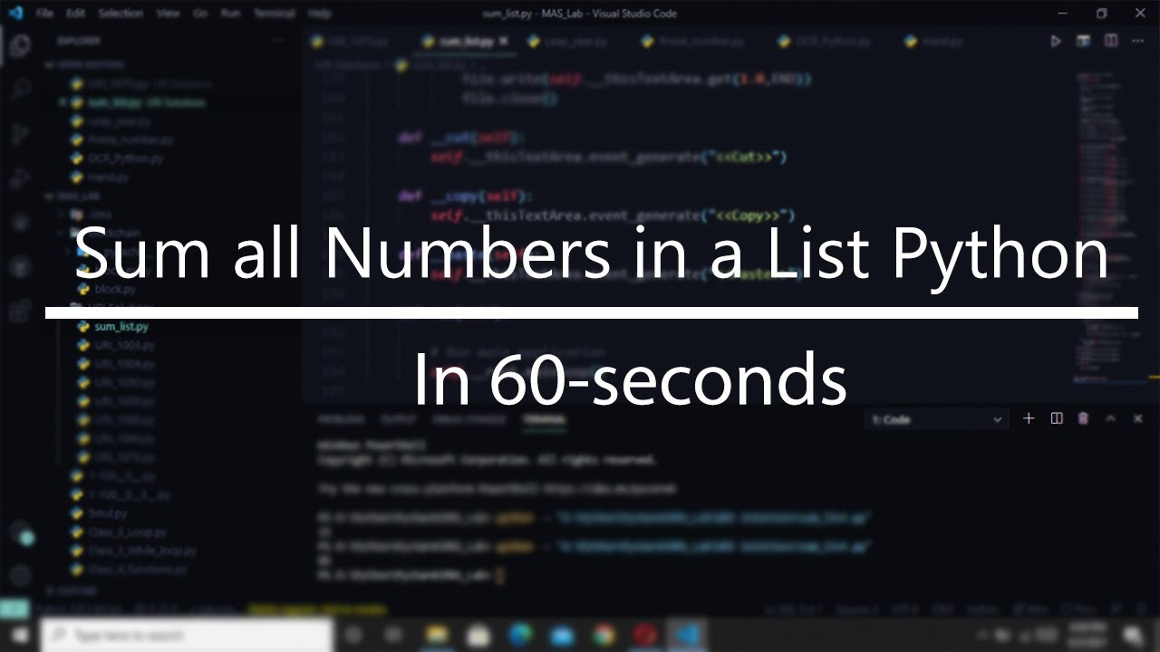 Sum All Numbers In List In Python 60 Second Python Tutorial