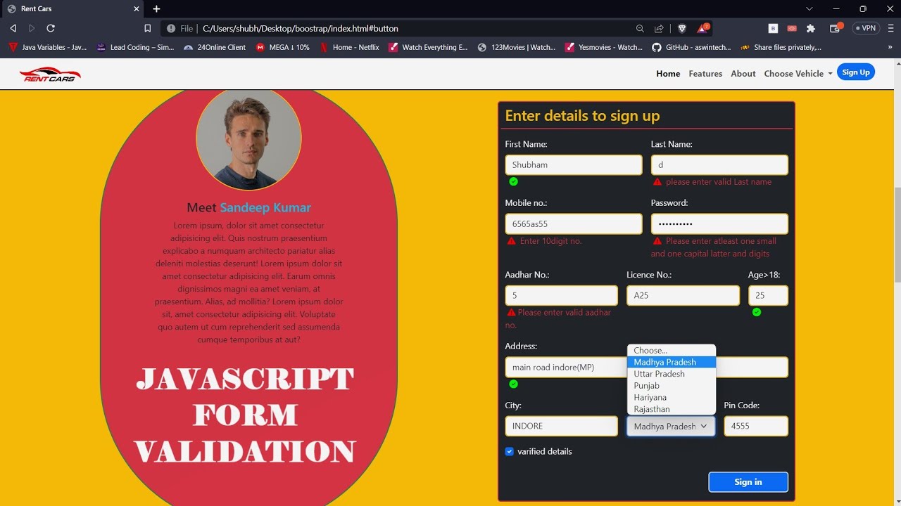 Javascript Form Validation Learn Coding Youtube