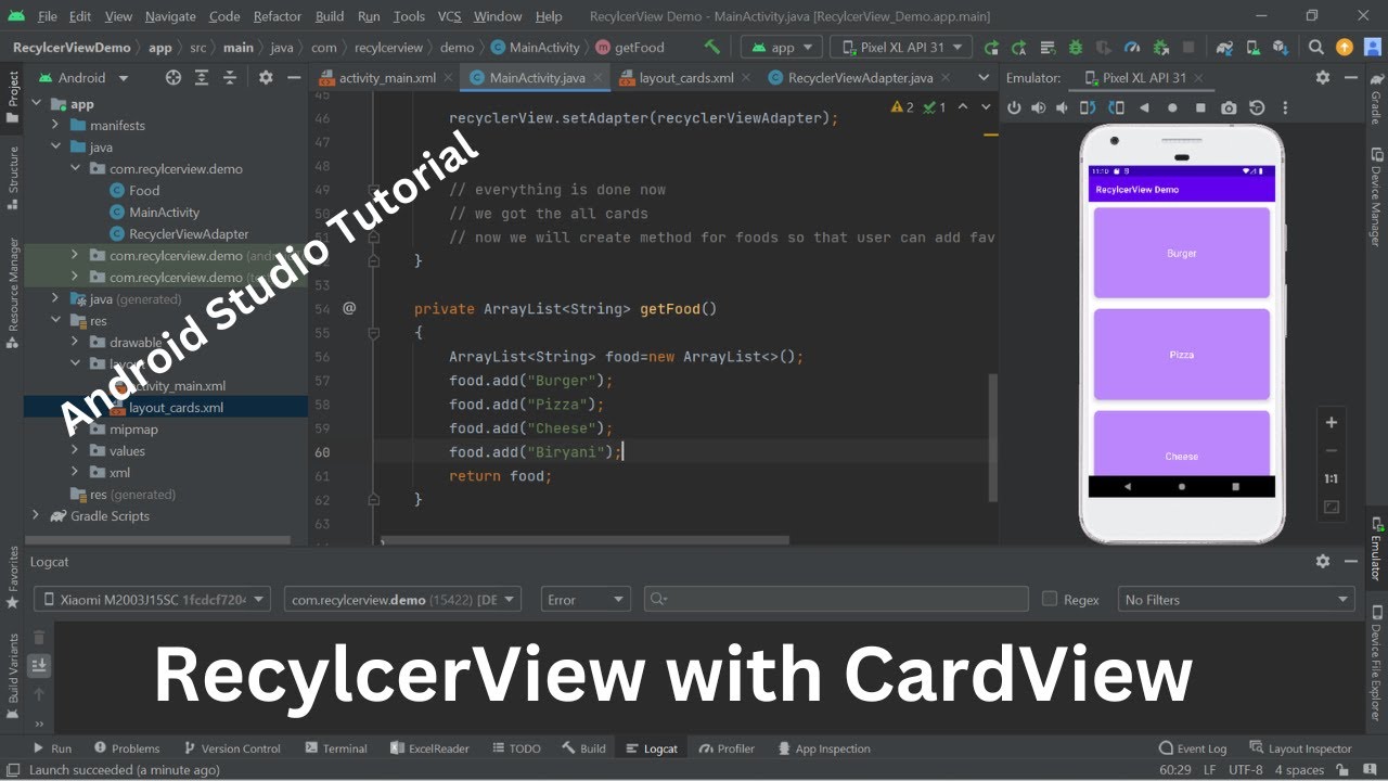 How To Implement Recyclerview In Android Studio Tutorial Youtube