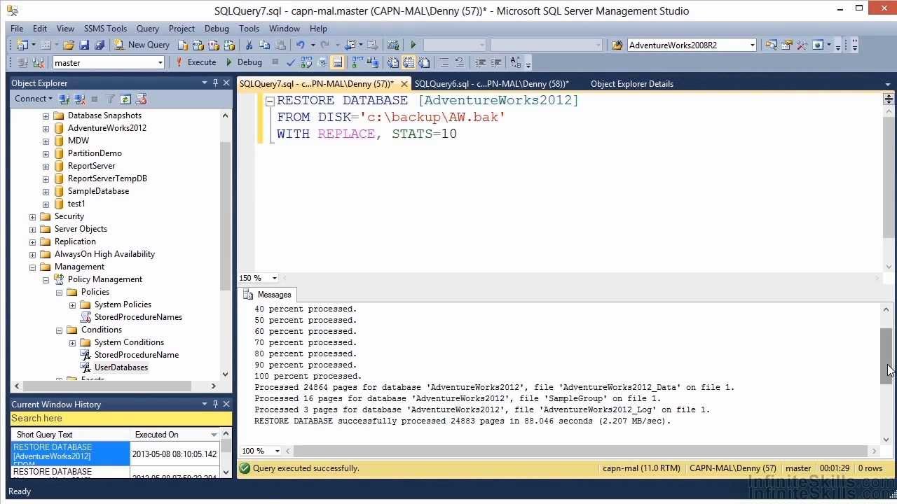 Microsoft Sql Server 70 462 Tutorial Restoring Full Backups Youtube