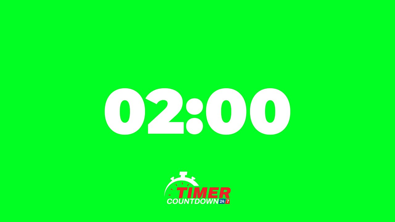 2 Minute Green Screen Timer White Text Countdown With Alarm Youtube