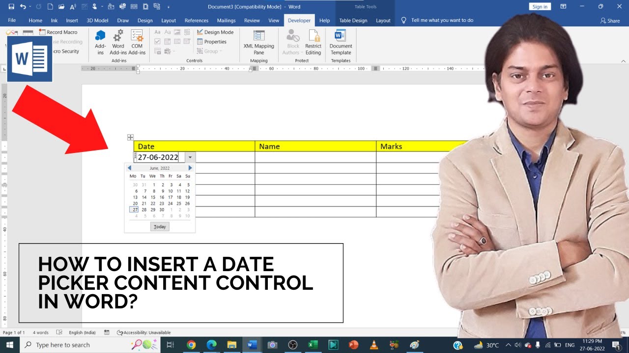 How To Insert Date Picker Content Control In Word 2013