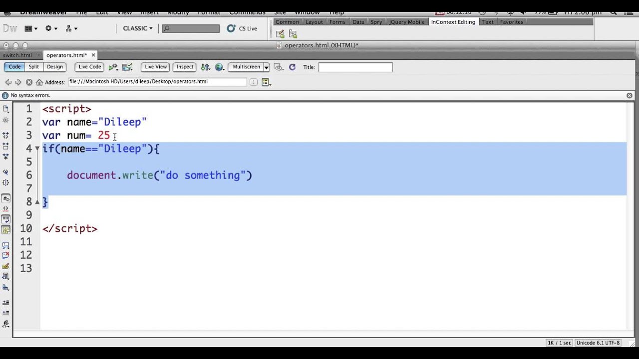 Javascript Switch Statement And Operators Youtube