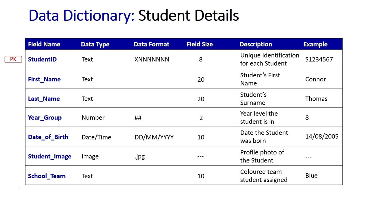 Data Dictionary Student Details Youtube