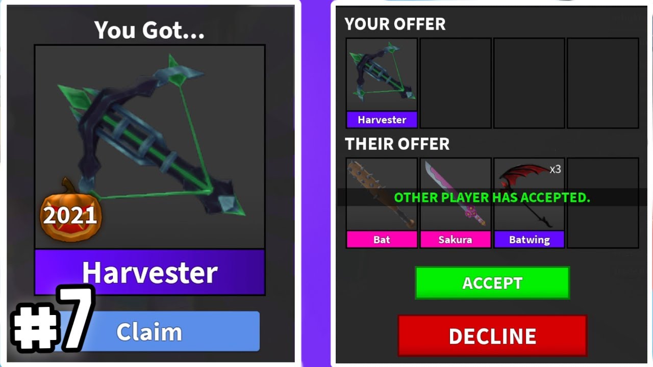 Mm2 Trading Montage 7 Got Harvester Bat Youtube