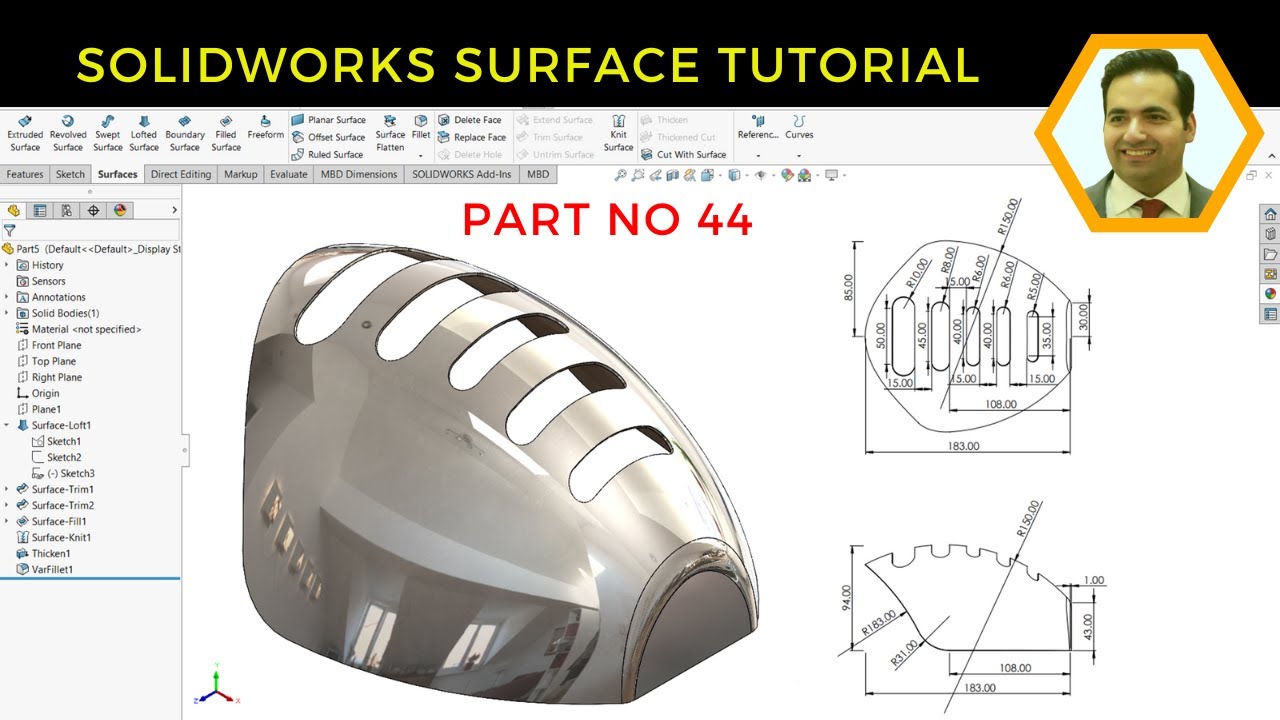 Solidworks Surface Modeling Step By Step Tutorial With Lofted Trimmed