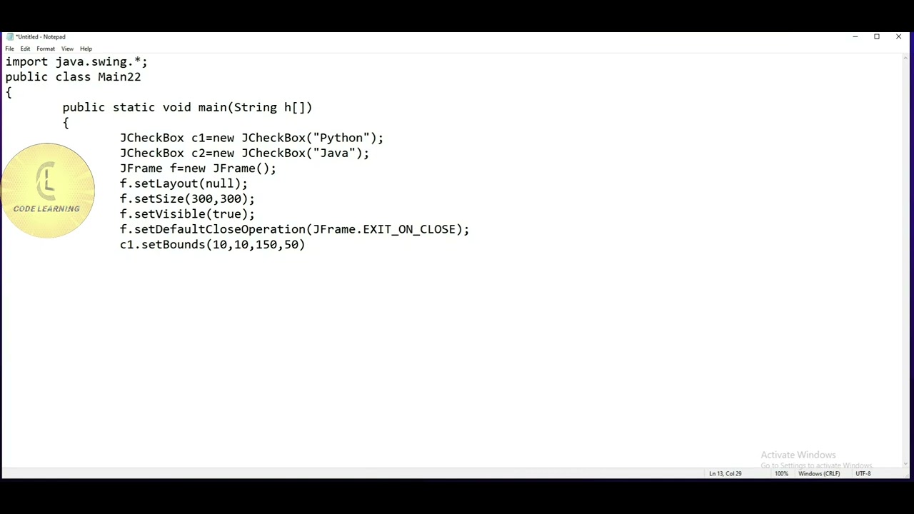 Java Swing Class Checkbox Codelearning Youtube