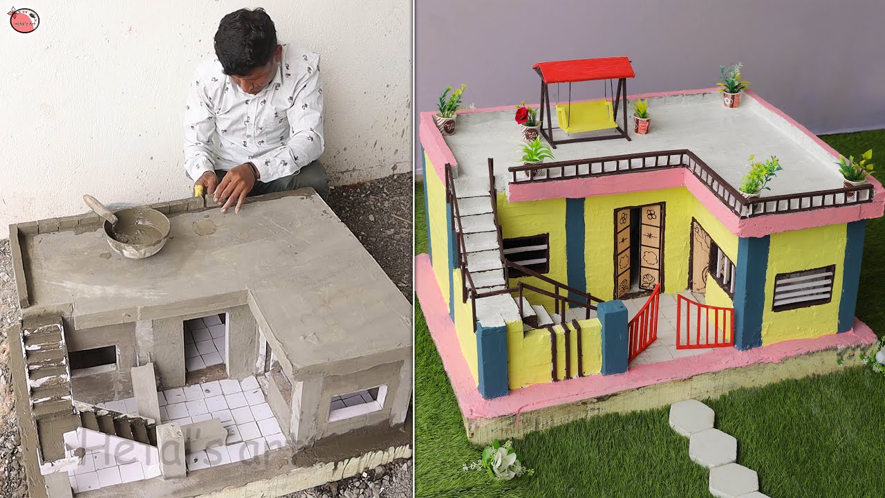 Building A Miniature Model Of A Dream House With Cement Full Steps