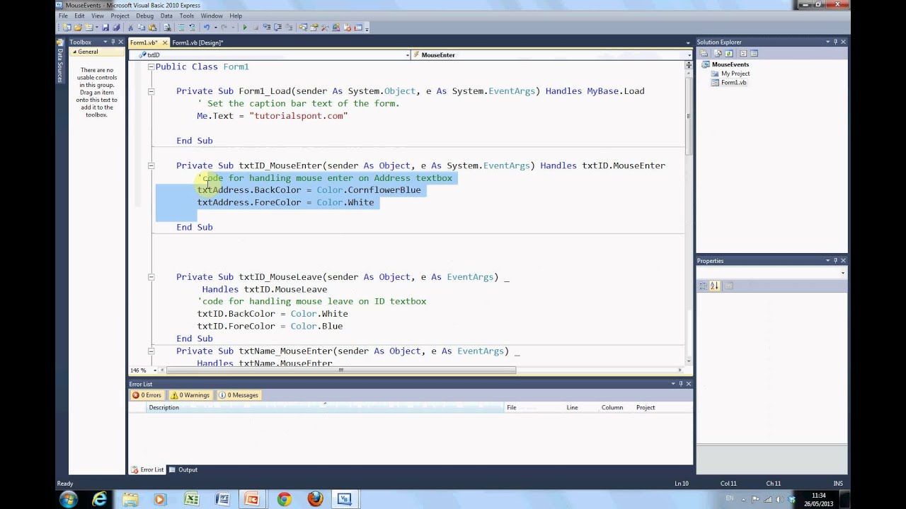 Viusal Basic Mouse Events Youtube