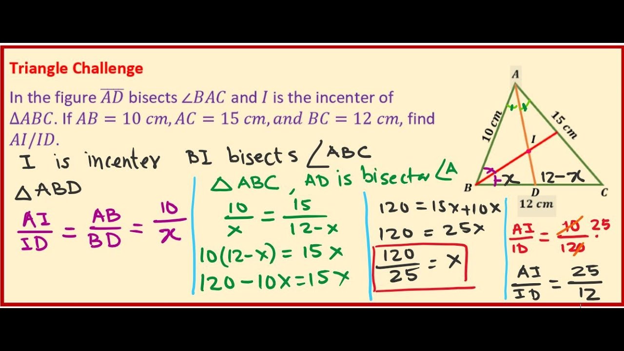 Incenter Point Where Angle Bisector Intersects Divides In What Ratio