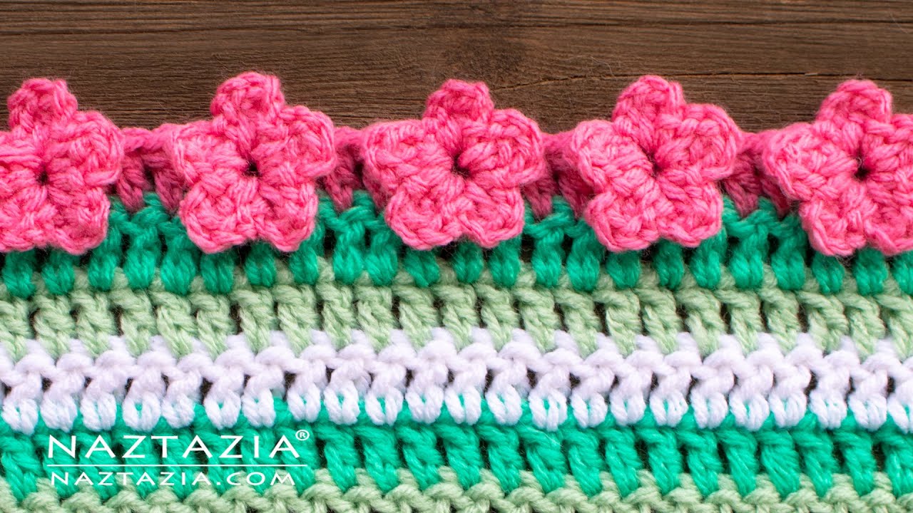 How To Crochet Flower Border Edging For A Blanket Shawl Or Scarf By