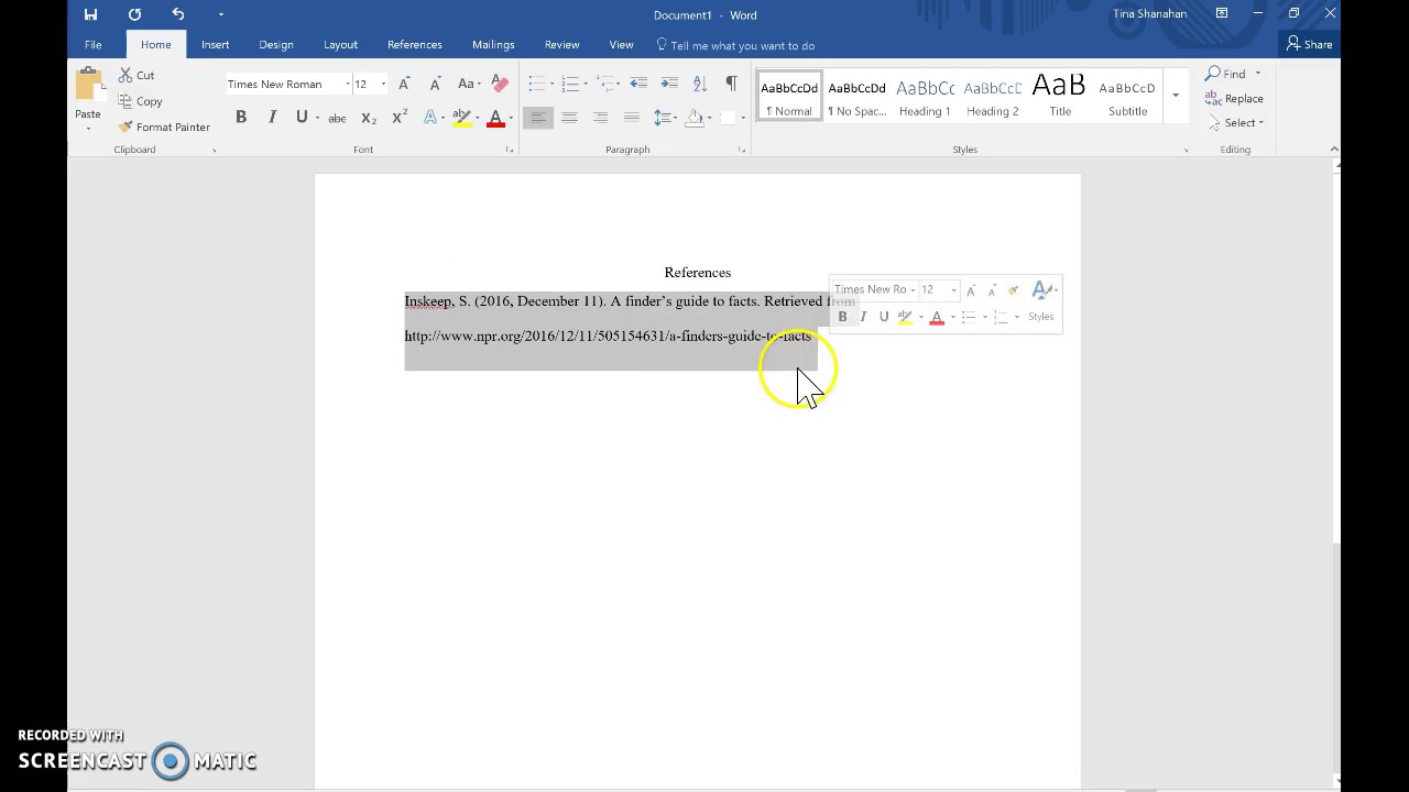 Creating A Hanging Indent In Microsoft Word 2016 Youtube