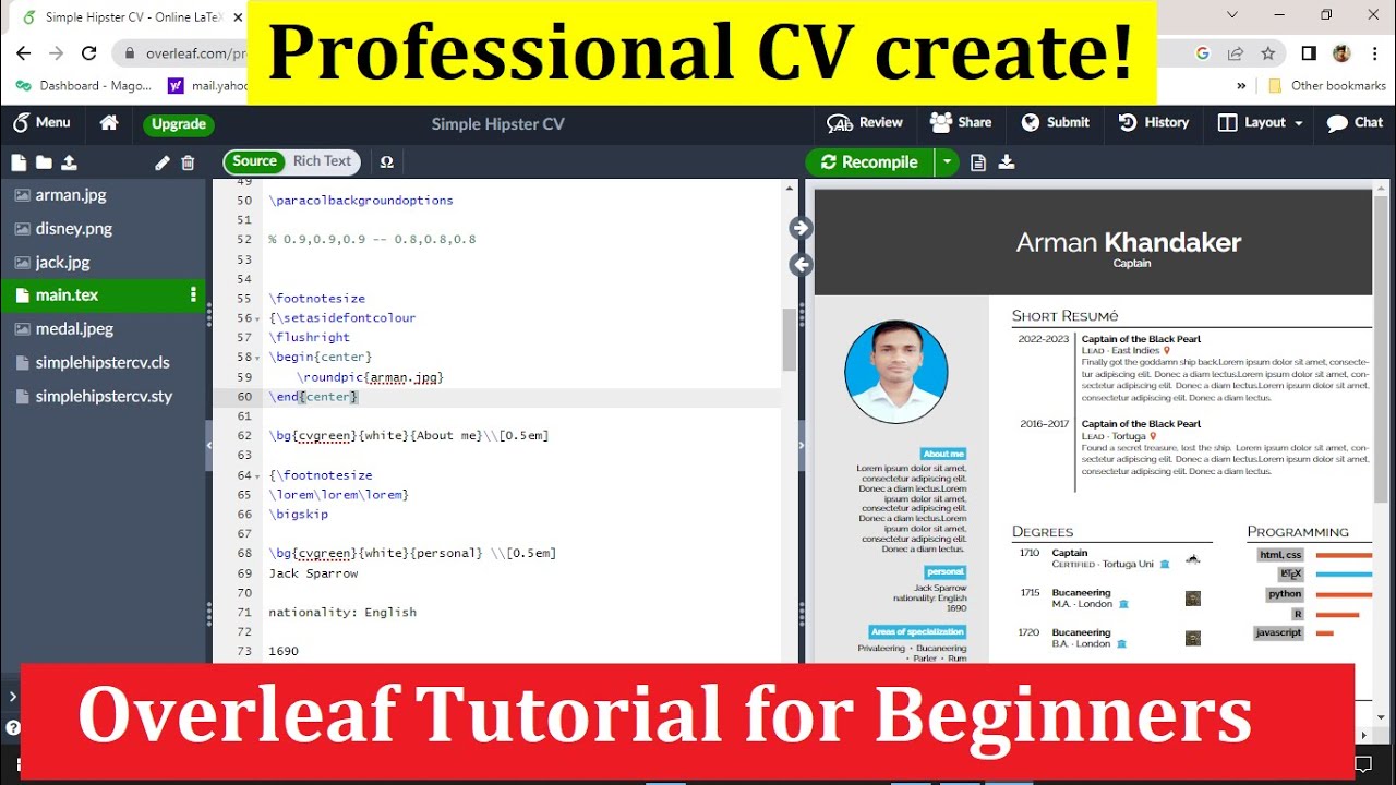 Overleaf Tutorial For Beginners Create A Cv Latex Overleaf Tutorial