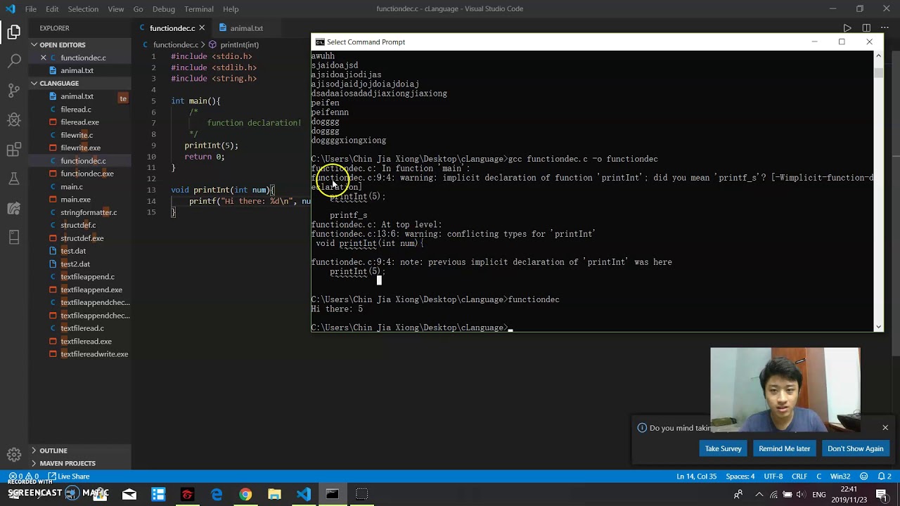Chinese C Programming Function Declaration Youtube