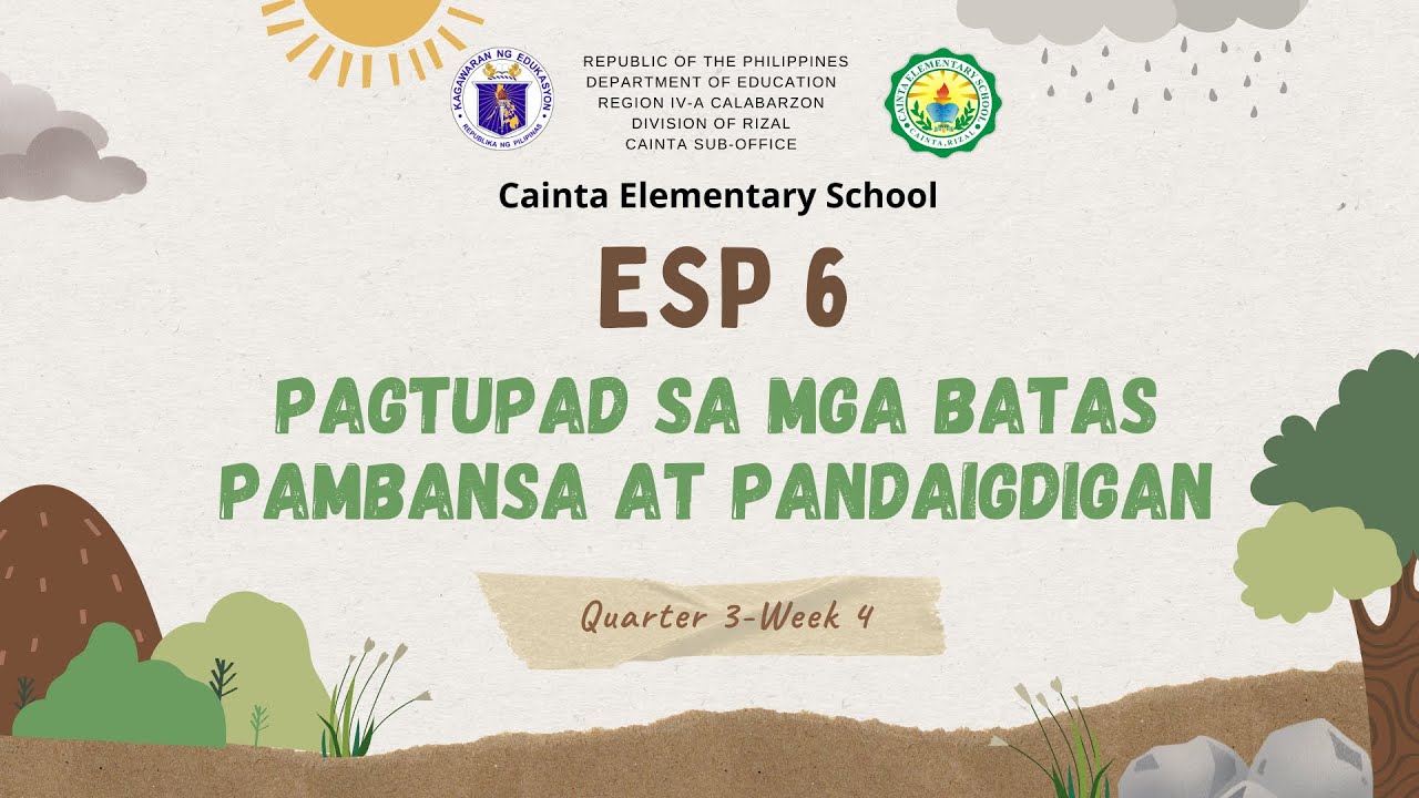 Esp 6 Q3 Week 4 Pagtupad Sa Mga Batas Pambansa At Pandaigdigan Youtube