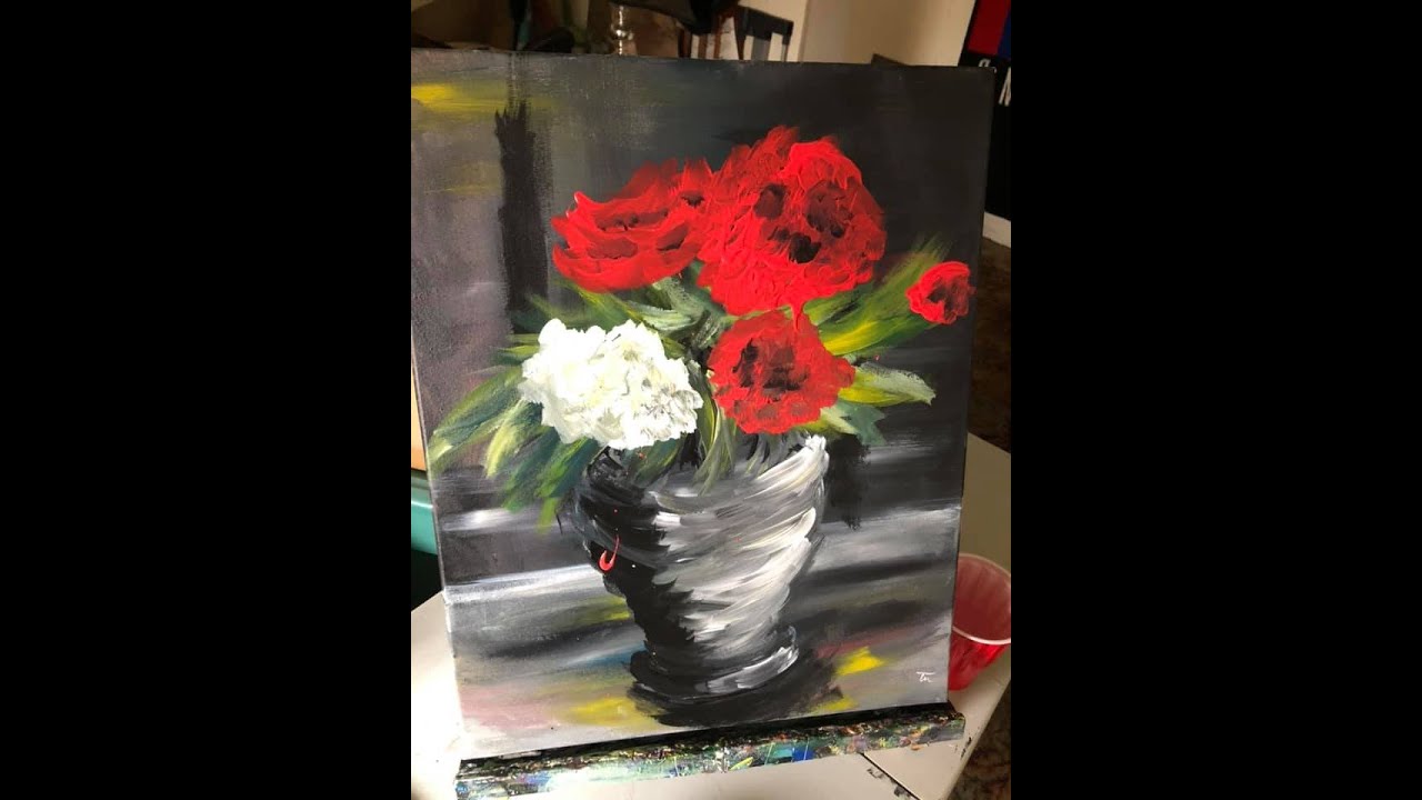 Amazing Roses And Vase Step By Step Paint Video Youtube