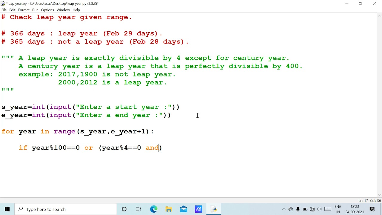 Leap Year Given Range Python Programs Youtube