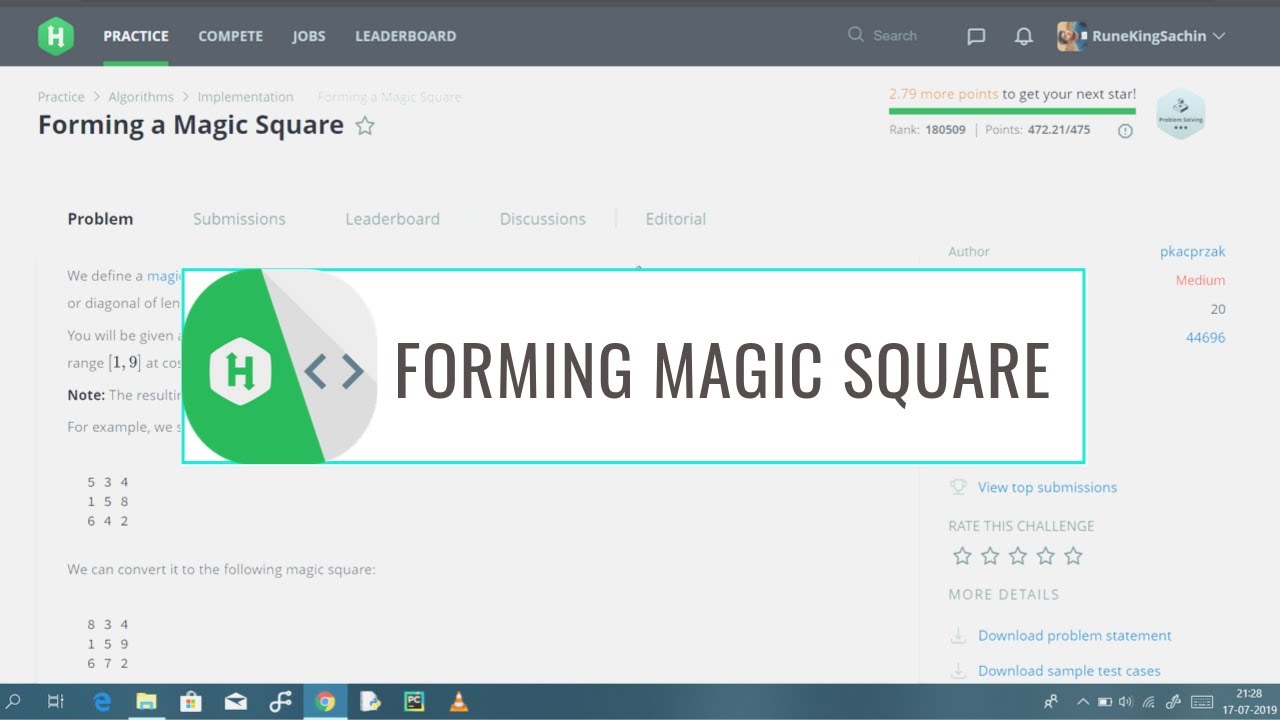 Hackerrank Problem Solution Magic Square Python Youtube