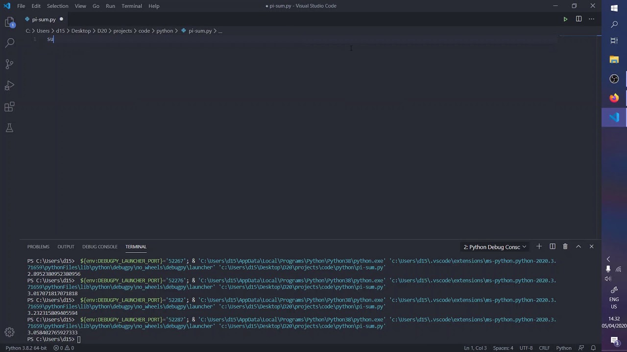 Codebymath With Python A Series To Find Pi Youtube