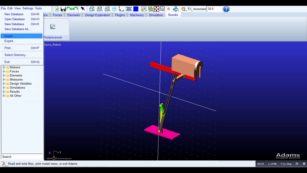 Msc Adams Tutorial Quick Return Mechanism Simulation Youtube