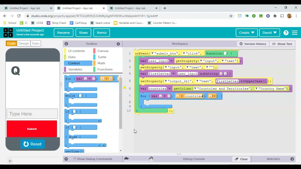 Comparing Inputs With Data Sets In App Lab On Code Org Youtube