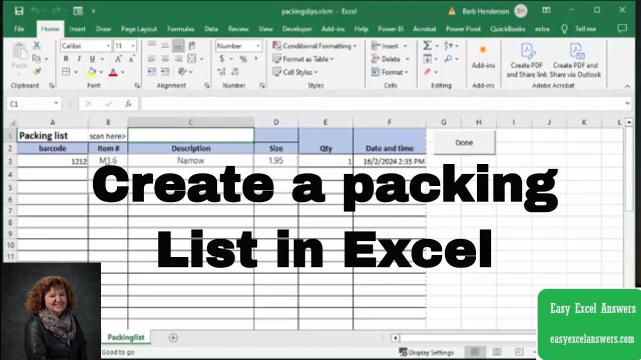 Create A Packing List In Excel Youtube