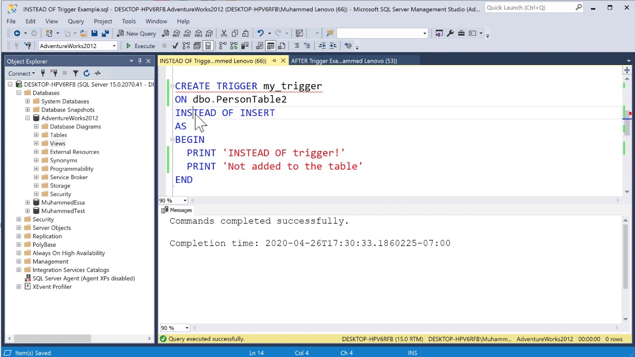75 Instead Of Trigger Microsoft Sql Server Youtube