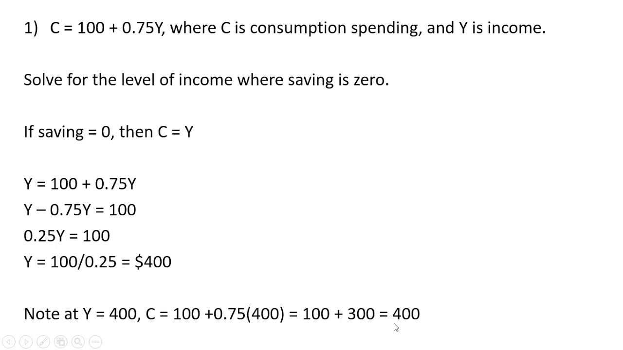 Consumption Function Finding Where Saving Is Zero Youtube