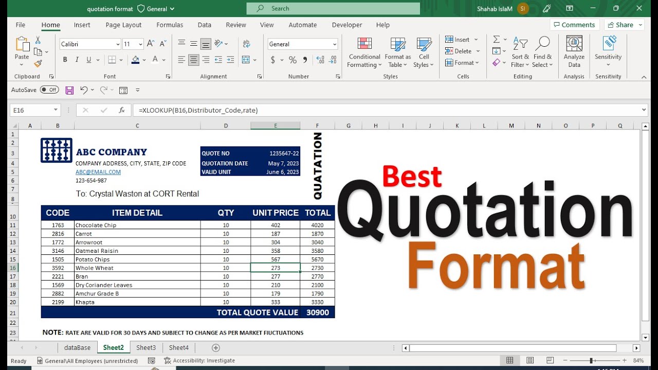 Sample Quotation Format In Excel Free Word Template