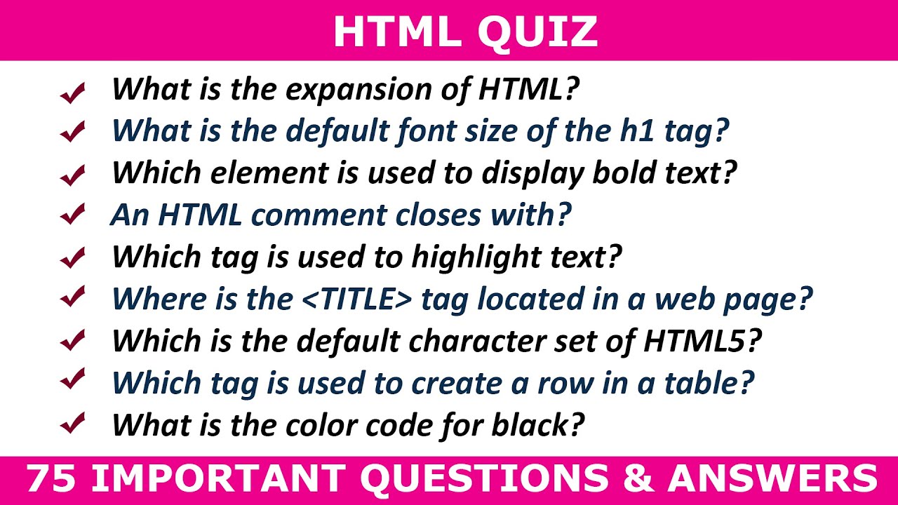 Html Quiz Computer Science Quiz 75 Important Questions For